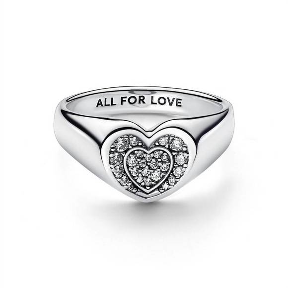 Pandora | Jewelry | New Pandora Womens Radiant Heart Pav Signet Ring In ...